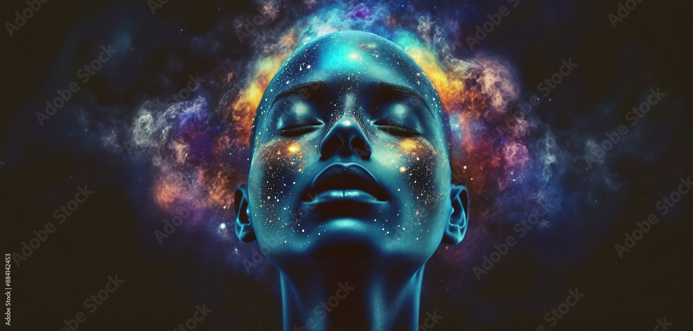 Conceptual depiction of a person absorbed in himself, reflecting with ...