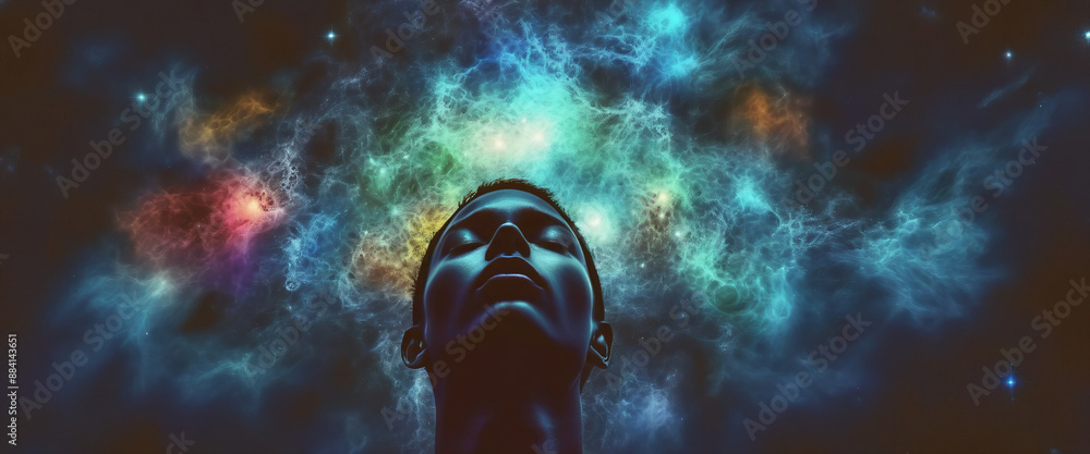 Conceptual depiction of a person absorbed in himself, reflecting with ...