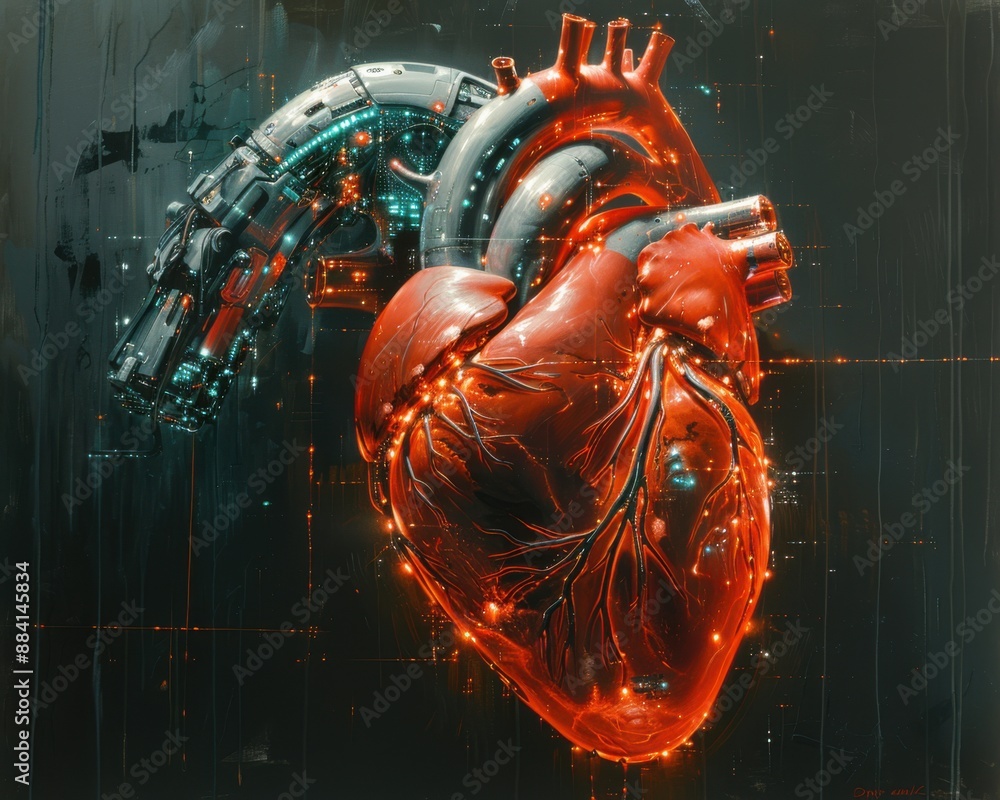 Create a surrealistic painting of a human heart beating inside a ...