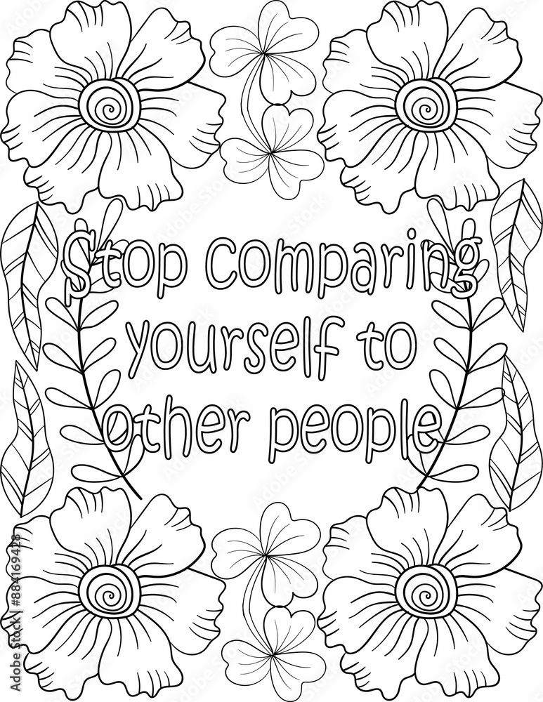 Printable floral coloring page for kids and adults with motivational ...