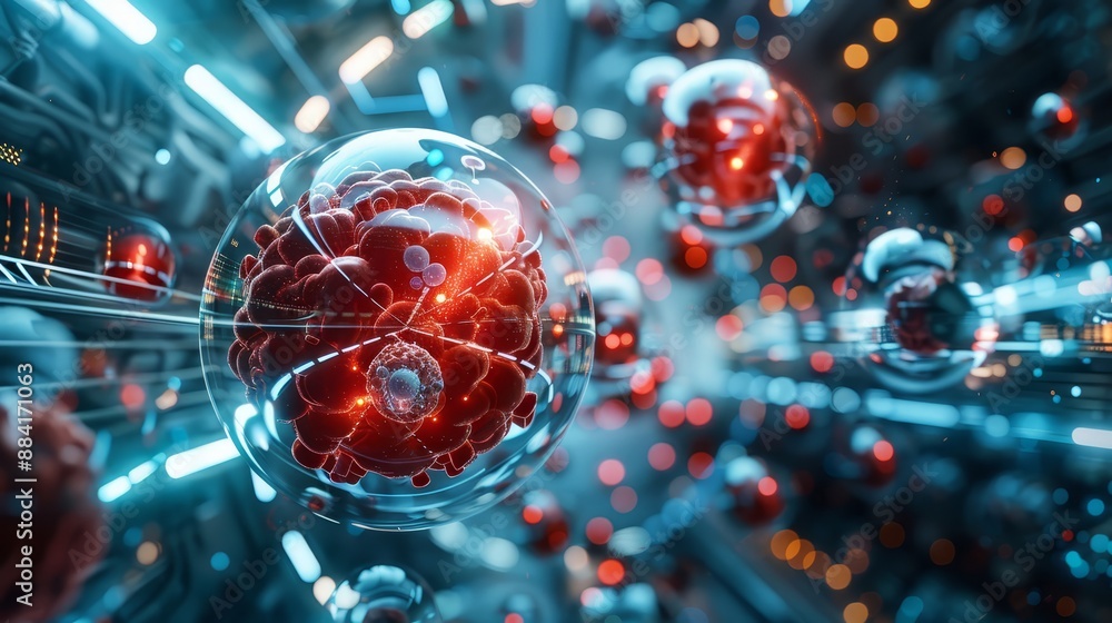 Abstract depiction of a high-tech, futuristic atomic structure with ...