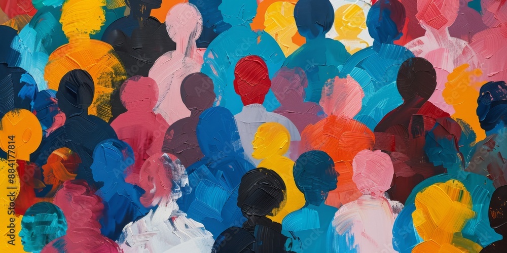Abstract Illustration of Diverse and Inclusive Crowd with Oil Painting ...