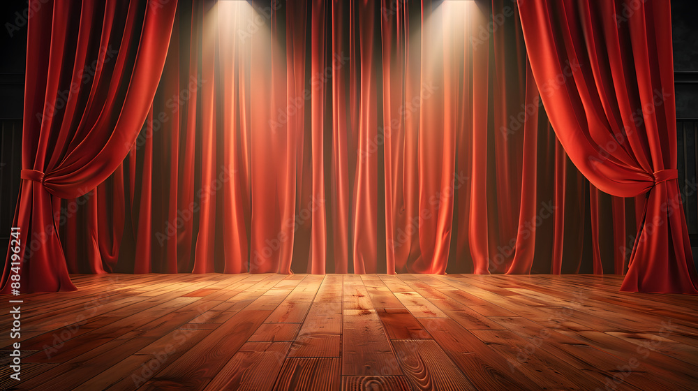 Red stage curtain and wooden floor realistic vector. Theater, opera ...