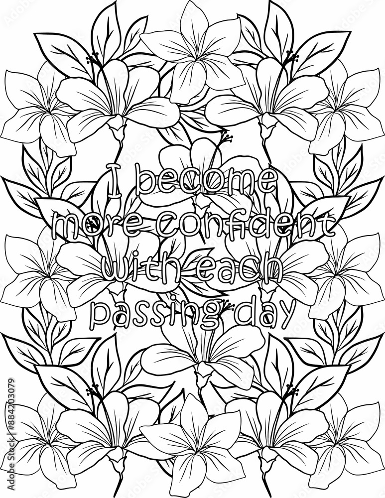 Printable floral coloring page for kids and adults with motivational ...