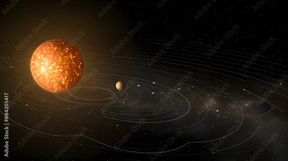 An infographic showing the orbit of a solar planet within a binary star ...