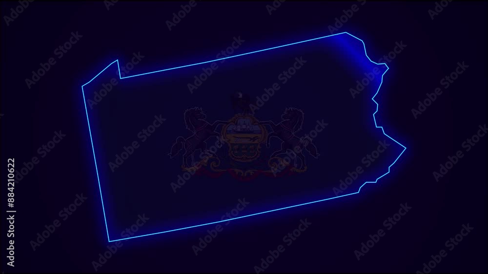 Pennsylvania Map Outline Country Border on dark blue. Neon Lights ...
