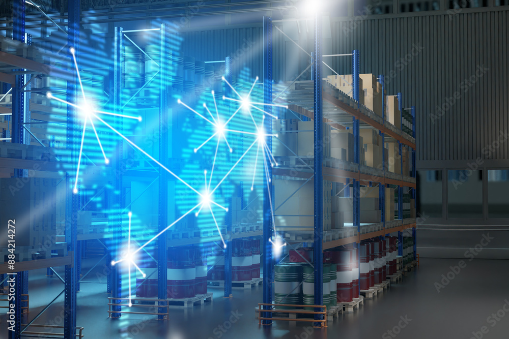 International logistics warehouse. Distribution center. Logistics map ...