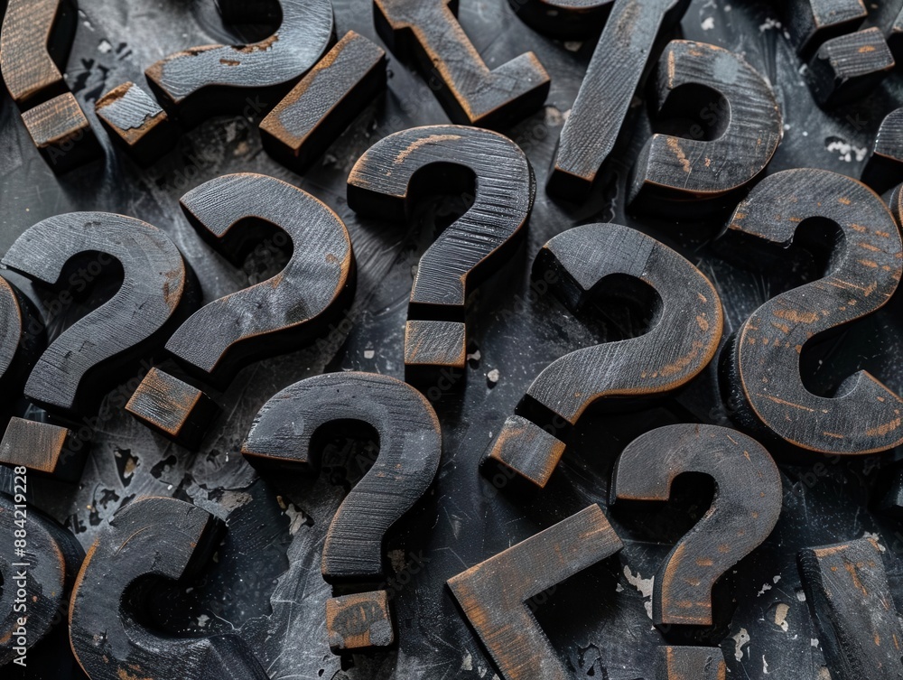 Scattered question marks with space for answers through self education ...