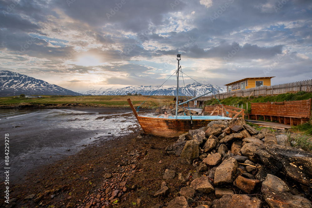 Hauganes hot tube in Iceland. Beautiful peaceful magical hot spring ...