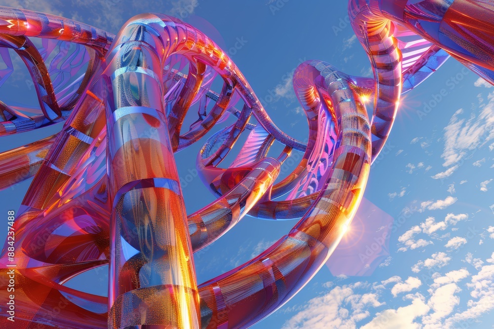 A surreal and vibrant futuristic roller coaster ride with intricate ...
