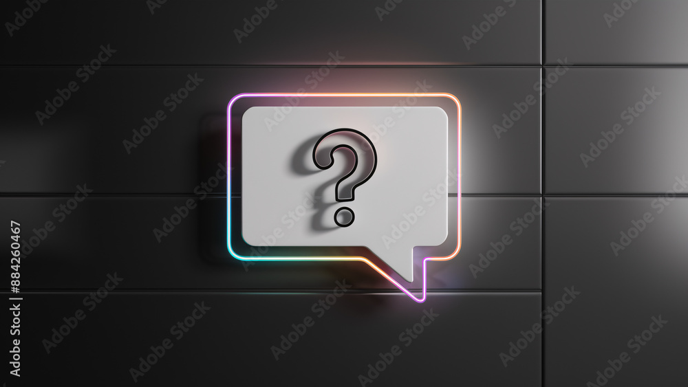 Speech Bubble with Question Mark on Sleek Black Background and Neon ...