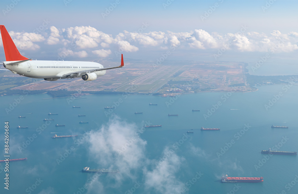 Passenger airplane landing to airport -Airplane taking off from Changi ...