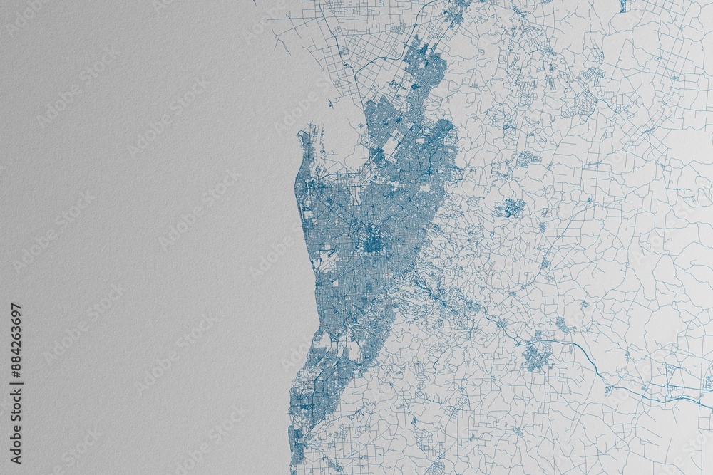 Map of the streets of Adelaide (Australia) made with blue lines on ...