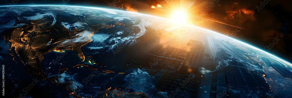 Futuristic solar planet with advanced energy systems harnessing power ...