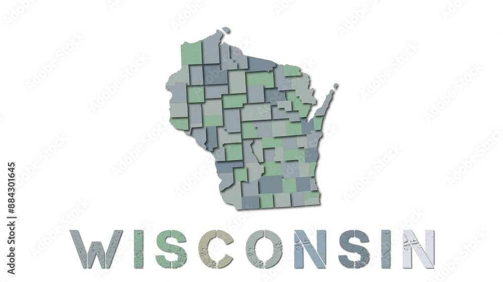 Wisconsin map with paper regions. Animated US state map growing from ...