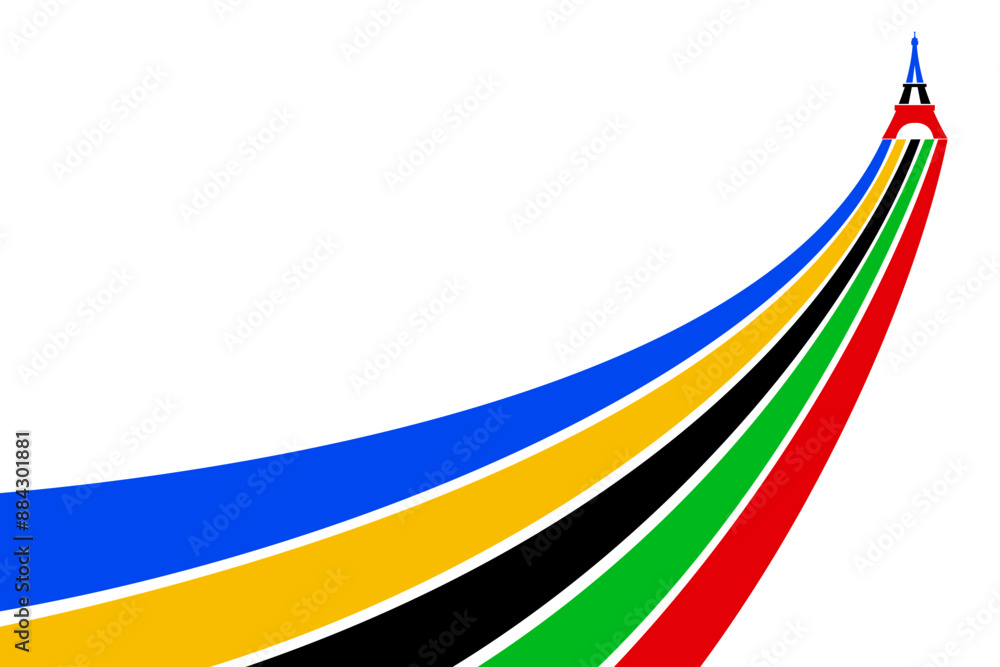 Colored Olympic Games rainbow lines flag converge in Eiffel Tower Stock ...