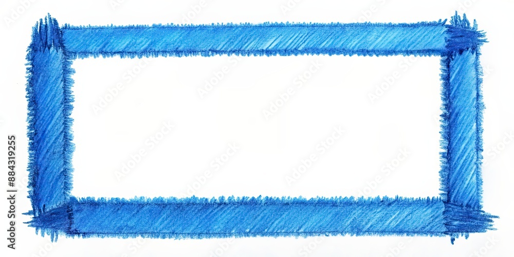 Messy blue pencil drawing with irregular frame or angular border ...
