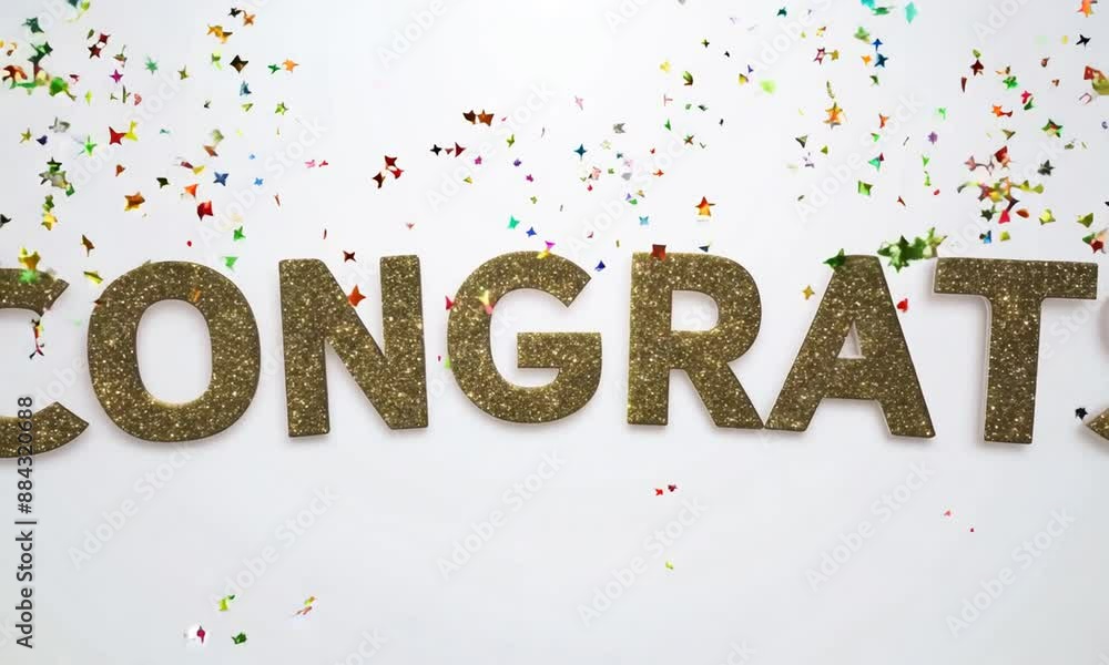Congratulations is written in gold letters on a white background. The ...