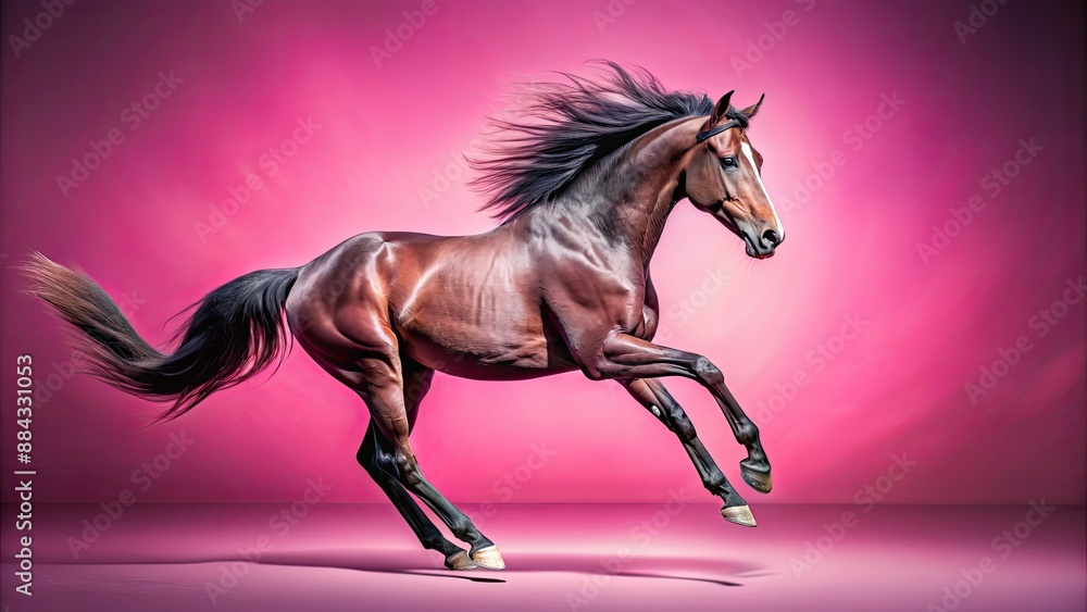 Dynamic galloping horse on pink background, horse, gallop, dynamic ...
