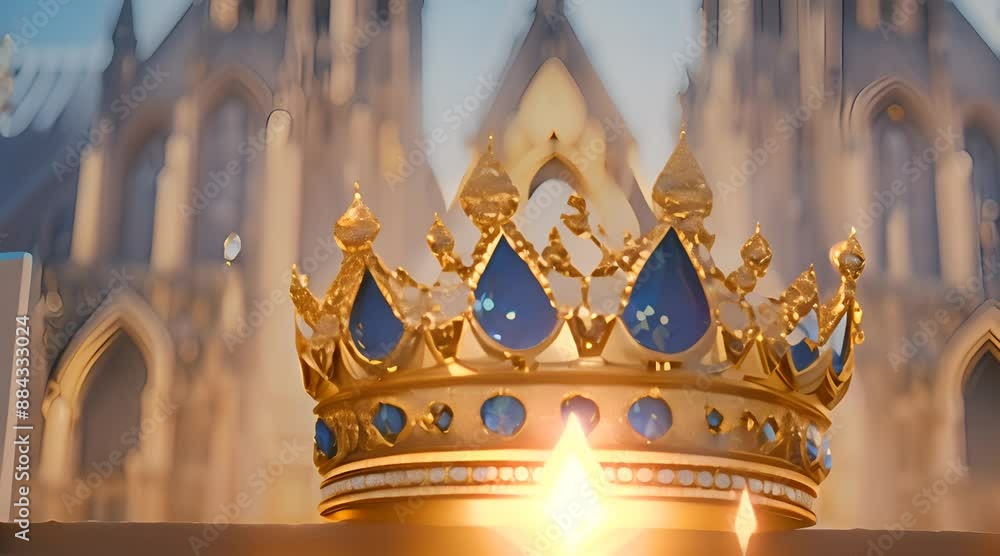 A gold royal king queen coronation crown with jewels and diamonds ...