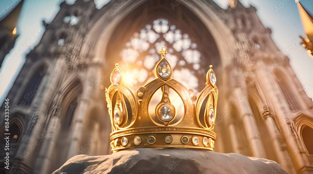 A gold royal king queen coronation crown with jewels and diamonds ...