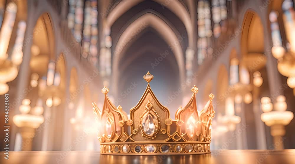 A gold royal king queen coronation crown with jewels and diamonds ...