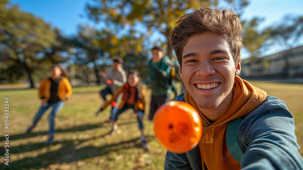 A telephoto angle photo of first-year students playing a casual game of ...