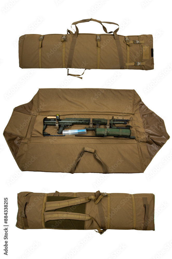 Large caliber sniper rifle folded with soft carrying and storage case ...