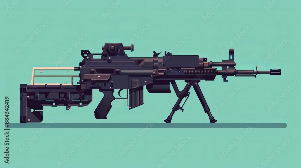 Machine Gun Flat Design Side View Military Theme Animation Split