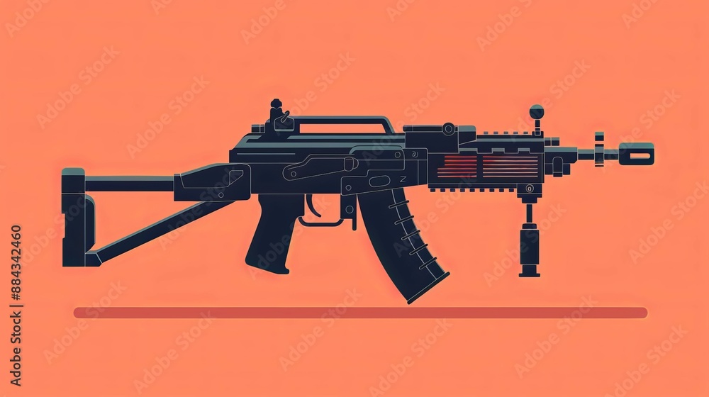 Machine Gun flat design, side view, military theme, animation, Split ...