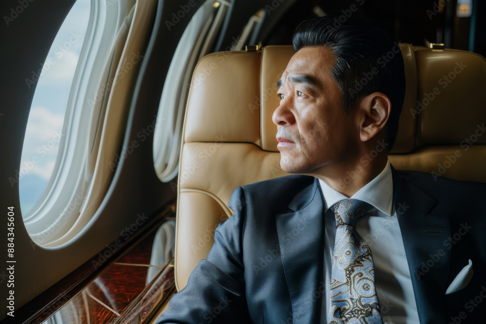 The asian businessman is dressed in a sharp suit, with a crisp white ...