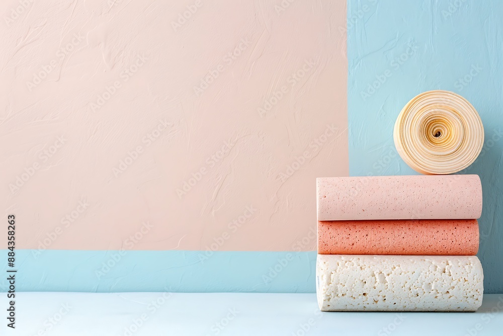 Yoga props like blocks and straps displayed creatively in a ...