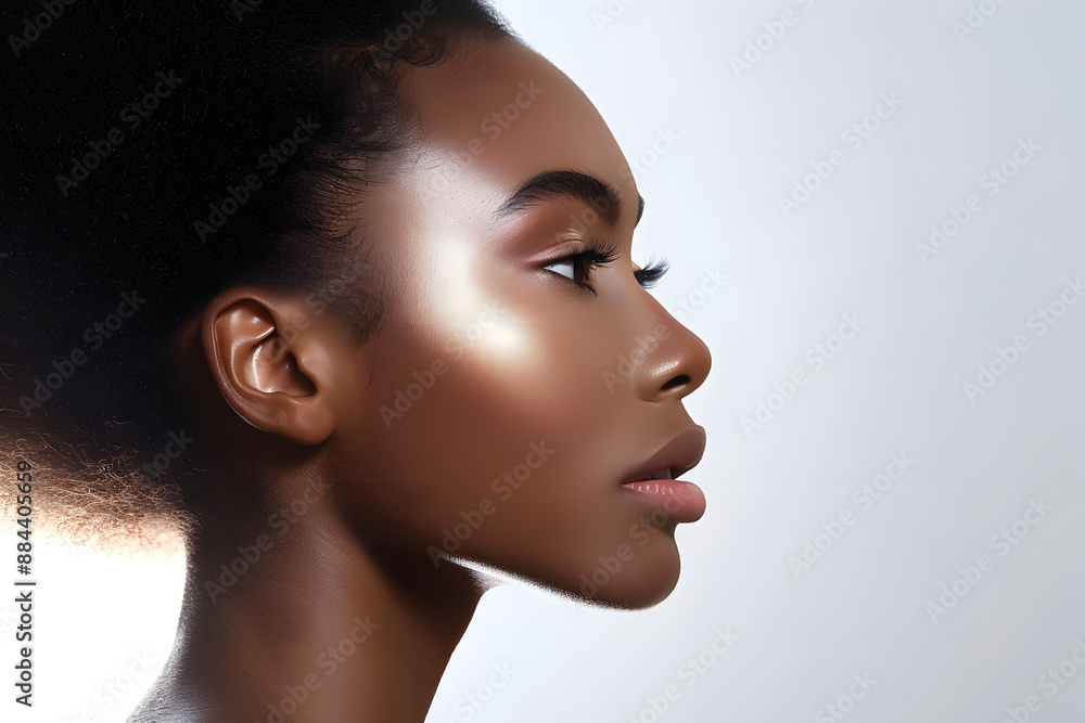 Black woman, facial profile and beauty in studio, isolated white ...