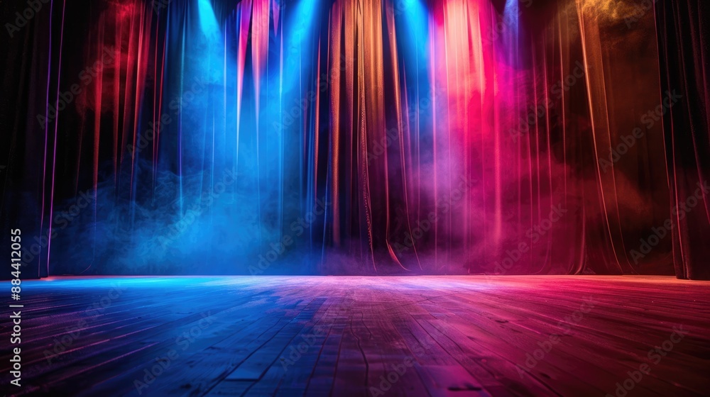 background with lights, Stage with curtains and spotlight background. A ...