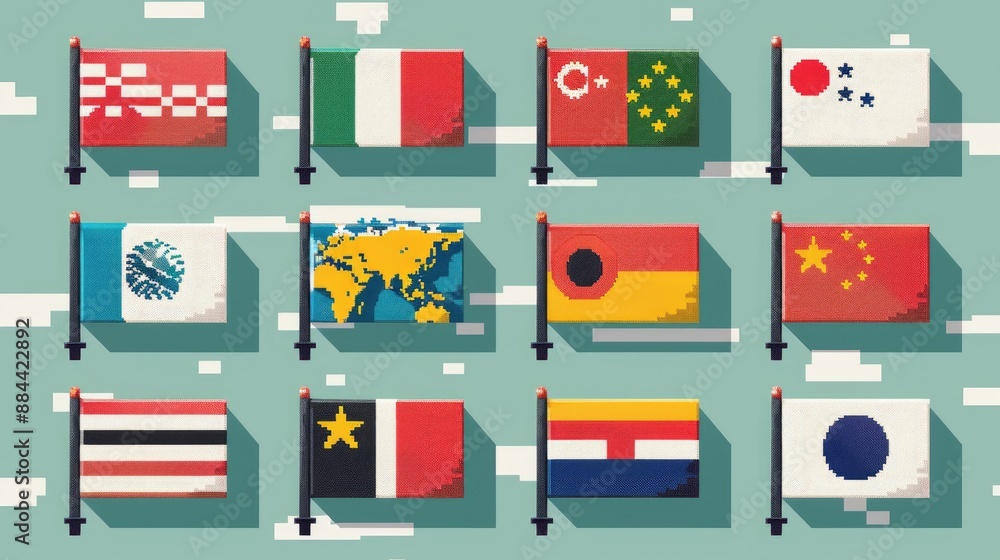 flags of countries. A collection of pixel country flags, featuring ...