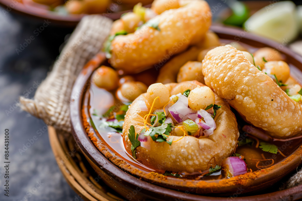 Indian Street Food Pani Puri with Crispy Puris and Spicy Water Stock ...