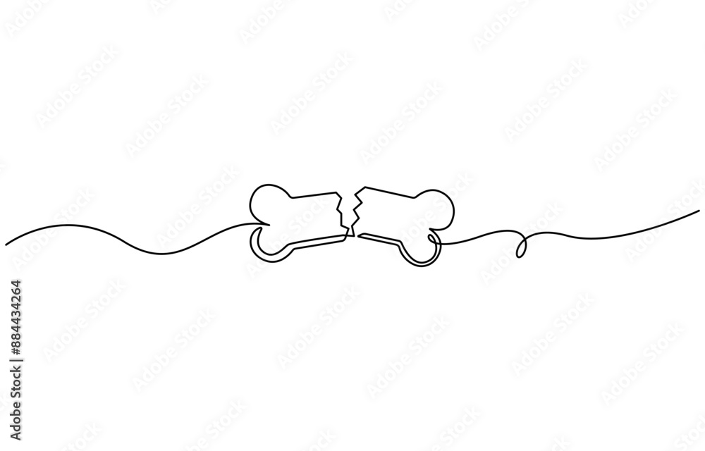 Continuous line drawing of human bone. Line art of dog bone. One line ...