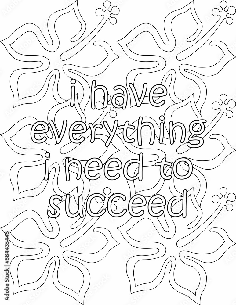 Printable floral coloring page for kids and adults with affirmation ...