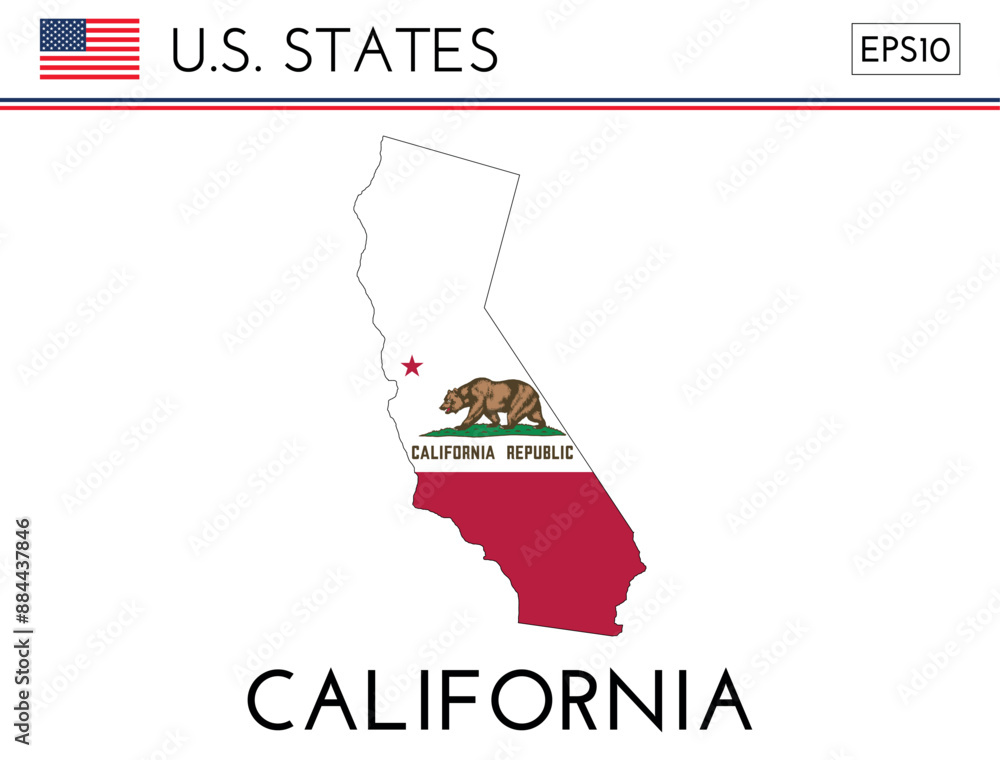California USA state map shape with flag. Map of California in the ...