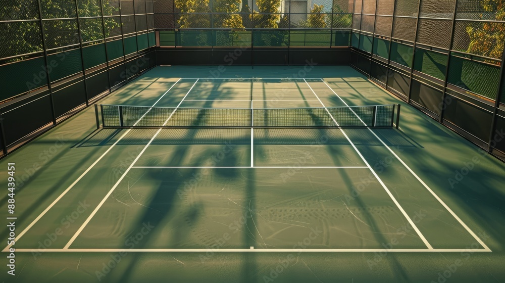 Precision Layout of Empty Tennis Court from Above, Service Boxes and ...