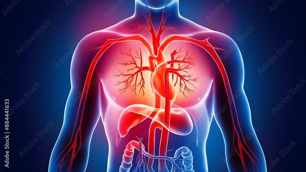 medical illustration of the human river anatomical position Concept of ...