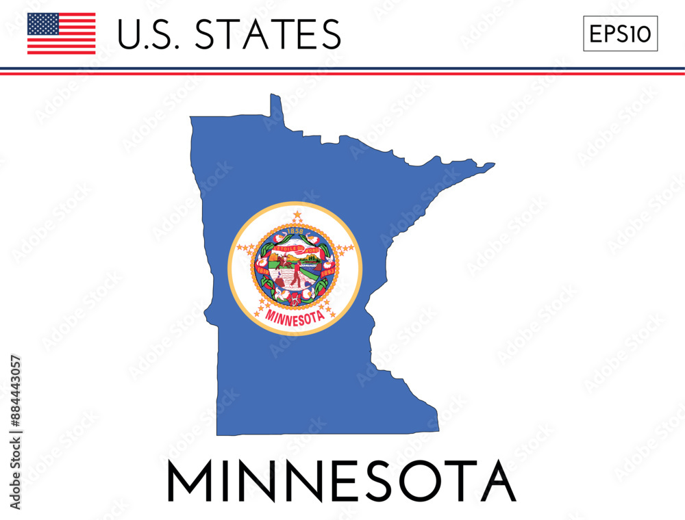 Minnesota USA state map shape with flag. Map of Minnesota in the ...