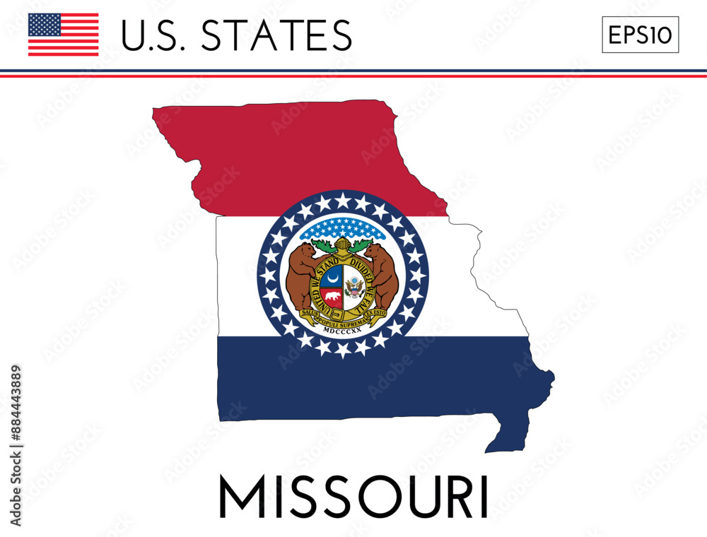 Missouri USA state map shape with flag. Map of Missouri in the Missouri ...