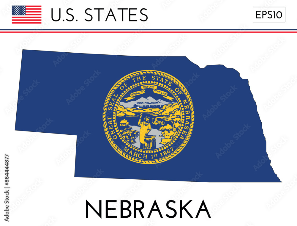Nebraska USA state map shape with flag. Map of Nebraska in the Nebraska ...