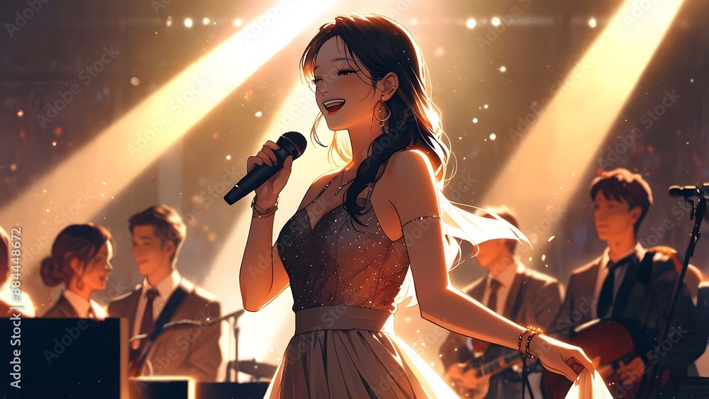 Beautiful Korean K-pop female singer singing romantic ballad music on ...