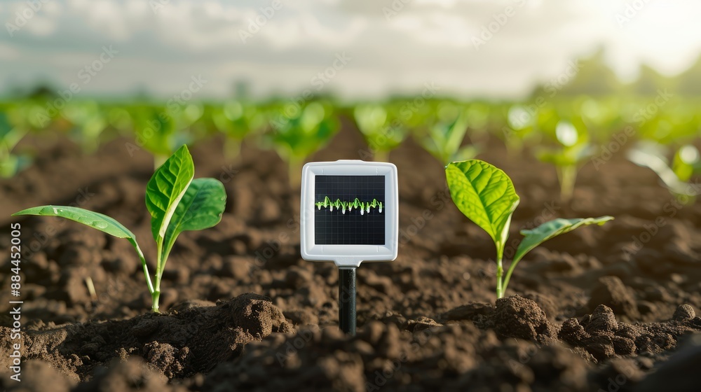 High-resolution close-up of soil health monitor in regenerative ...