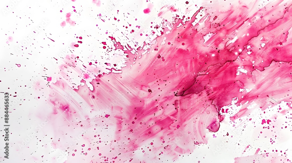 Abstract pink ink watercolor brush stroke on white paper texture ...