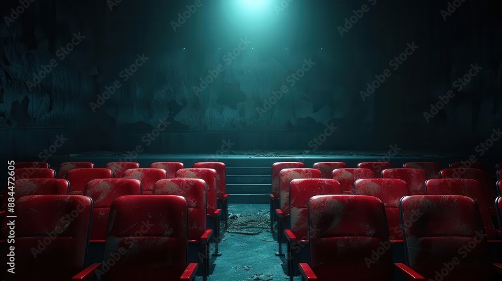 Phantom presence in a forgotten theater, decaying seats, Specter, Dim ...