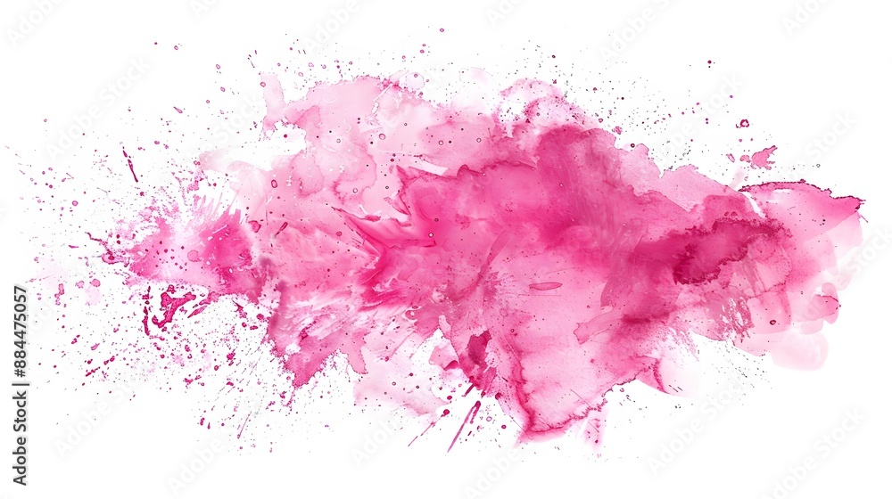 Abstract pink ink watercolor brush stroke on white paper texture ...