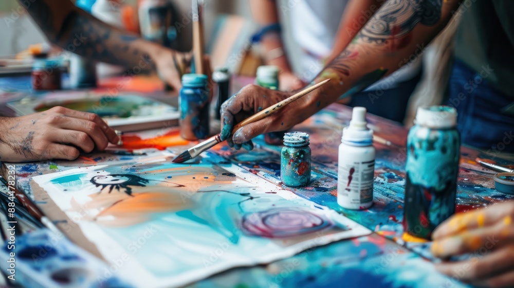 People expressing themselves doing art during an art therapy workshop ...
